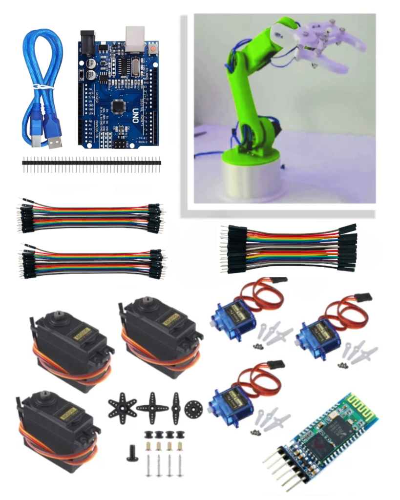 4-DOF Robotic Arm Combo Kit with Gripper – DIY STEM Robot Arm with ...